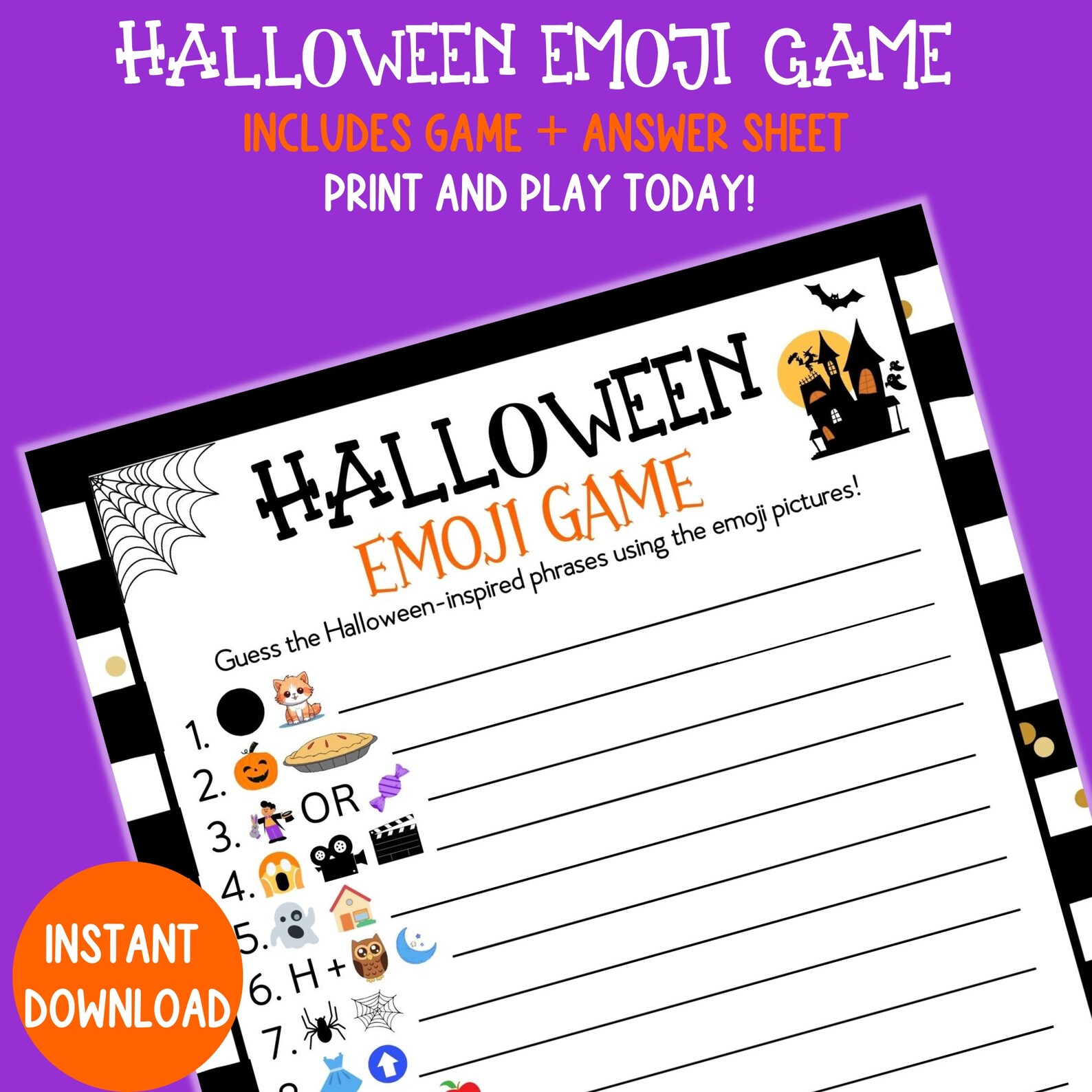 Halloween Emoji Game, Printable Halloween Game for Kids and Adults and ...
