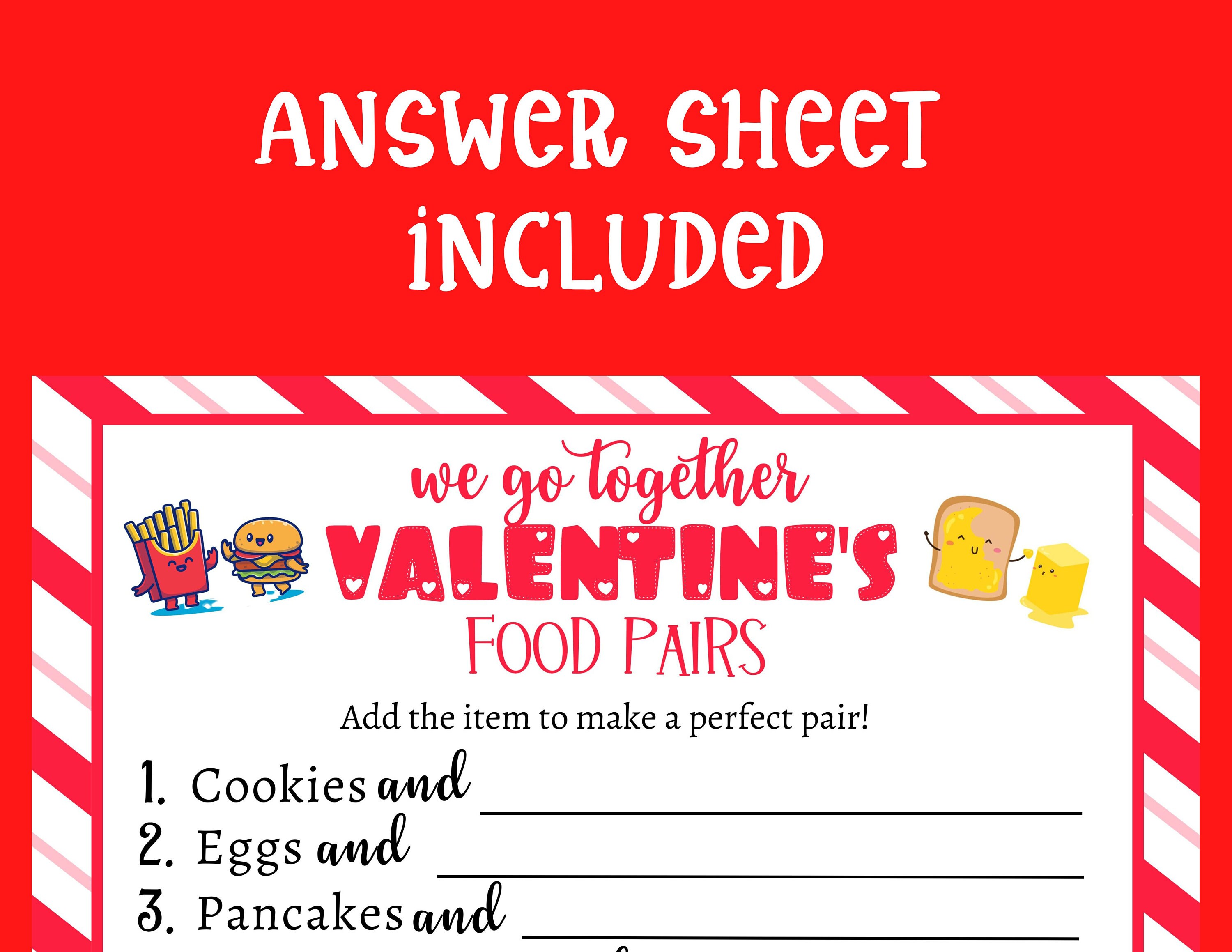 Valentine's Food Pairs Game, Fun Valentine's Game, Valentine's ...
