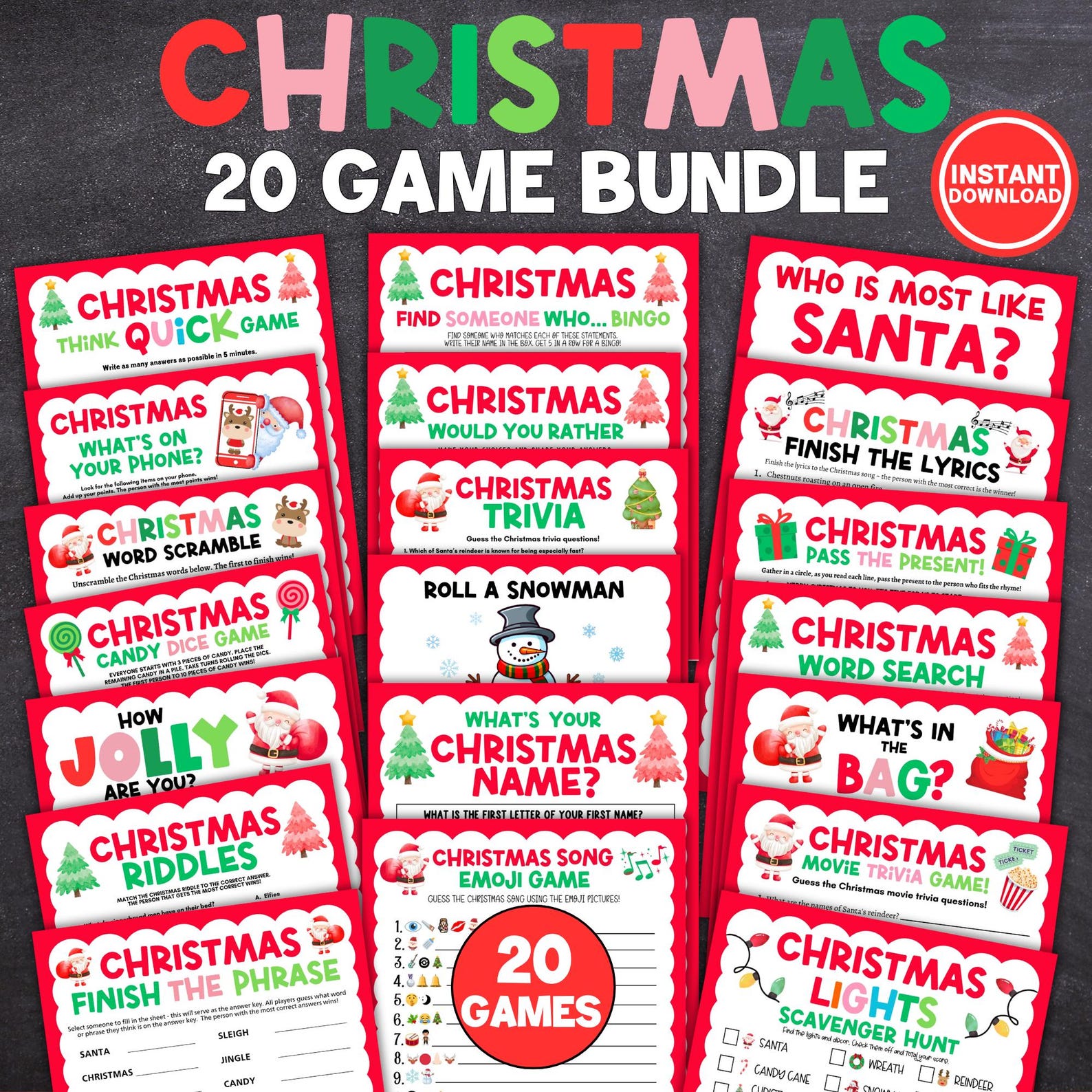 Christmas Game Bundle, Printable Christmas Party Games, Holiday Group ...