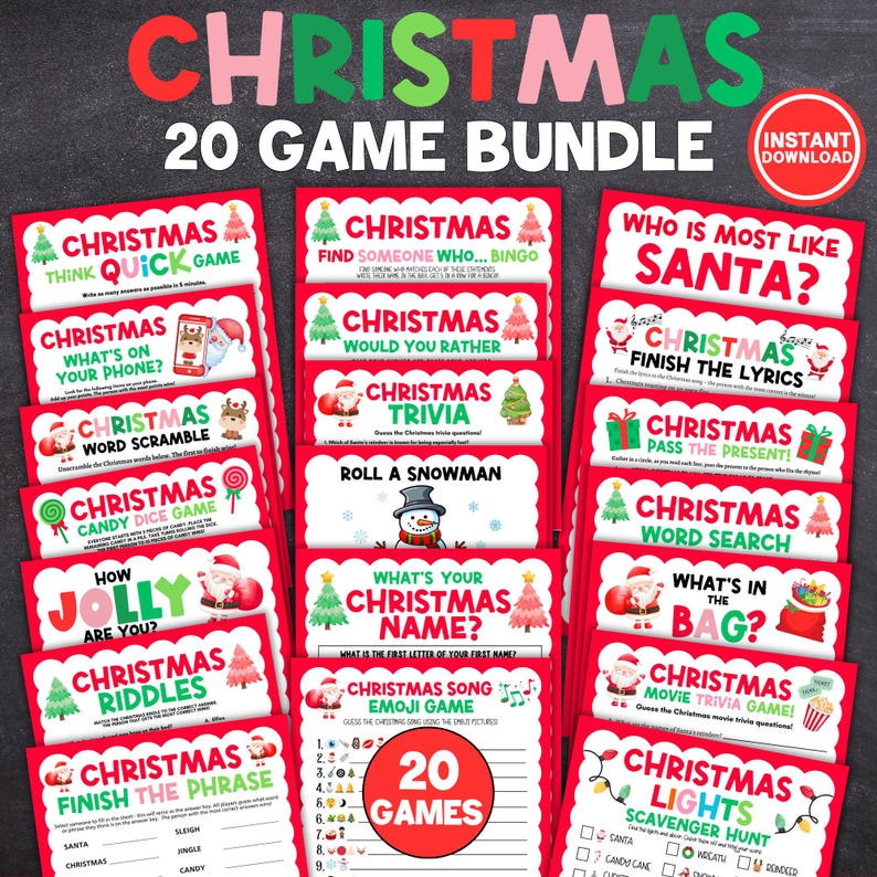 Christmas Game Bundle, Printable Christmas Party Games, Holiday Group ...