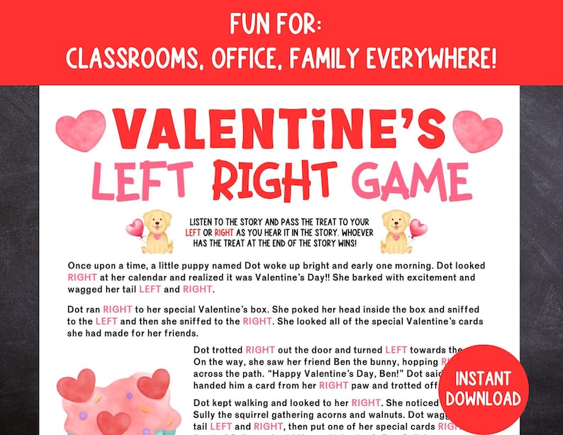 Valentines Left Right Game, Printable Group Valentines Game, Easy ...