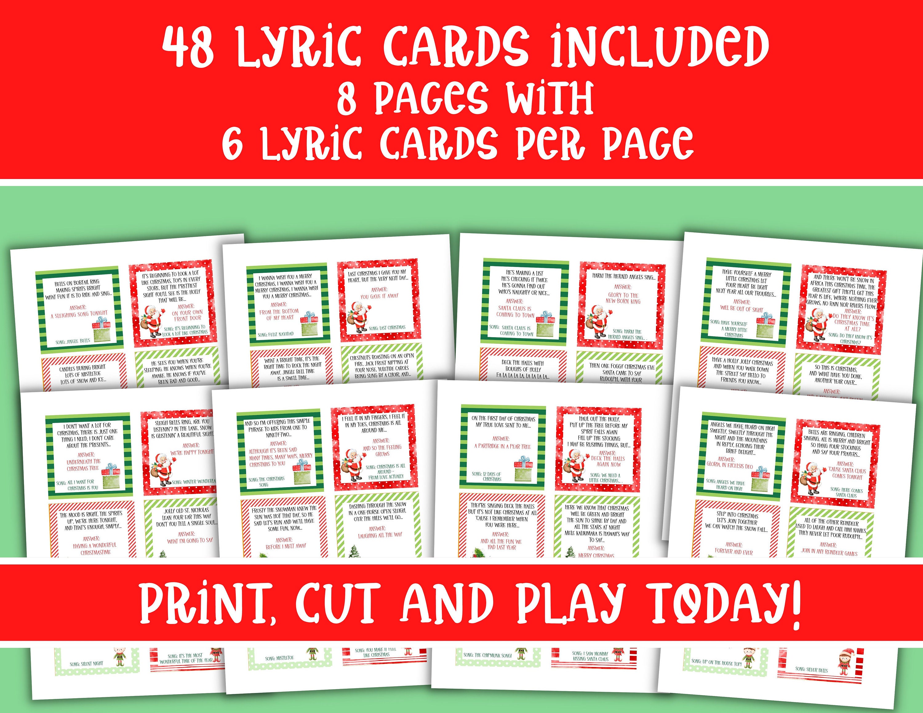 Christmas Carol Finish the Lyric Game, Printable Christmas Game ...