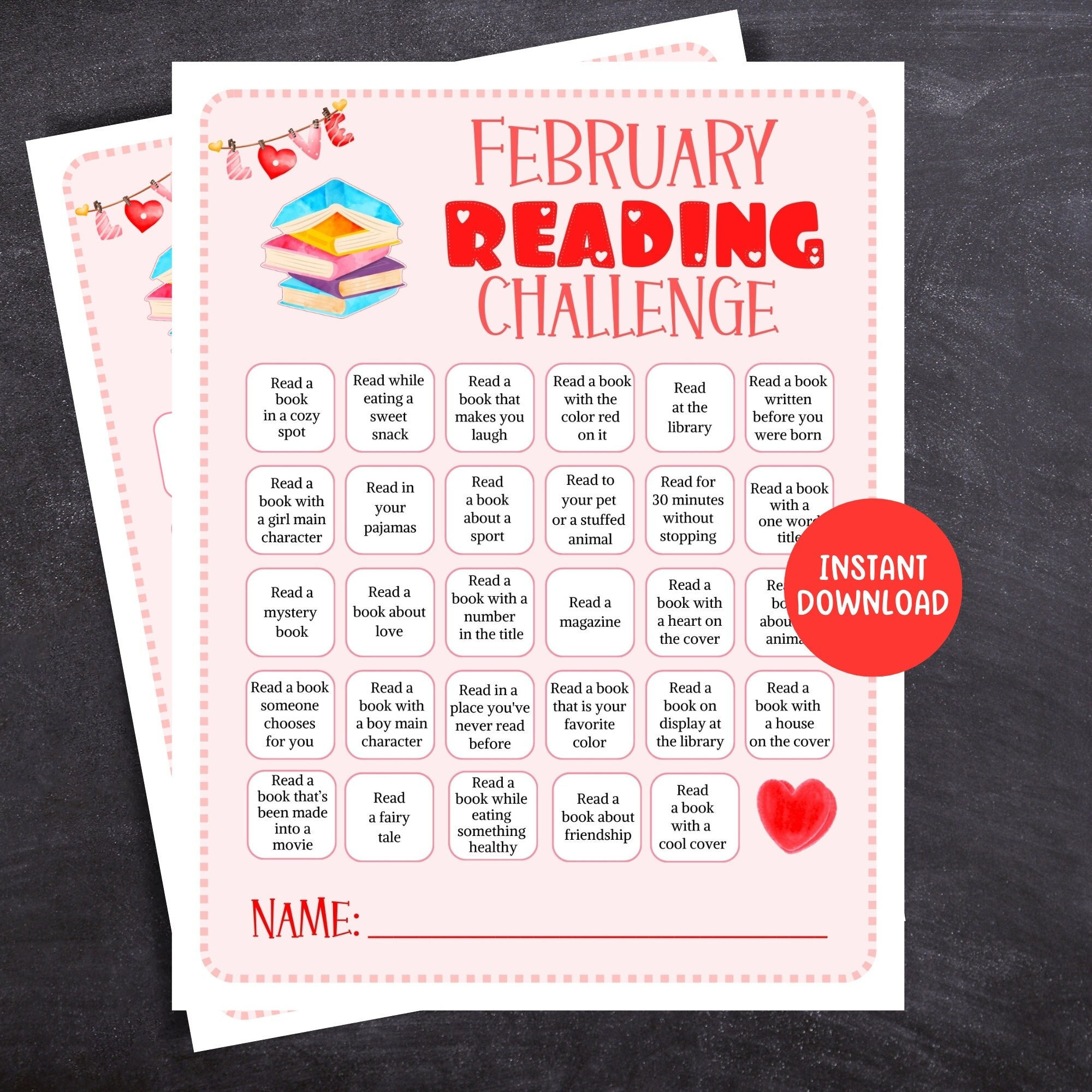 Printable Reading Tracker, February Reading Challenge, Book Planner for ...