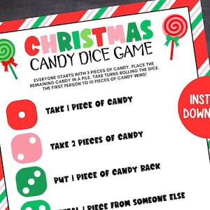Christmas Candy Dice Game, Printable Holiday Game, Christmas Classroom ...