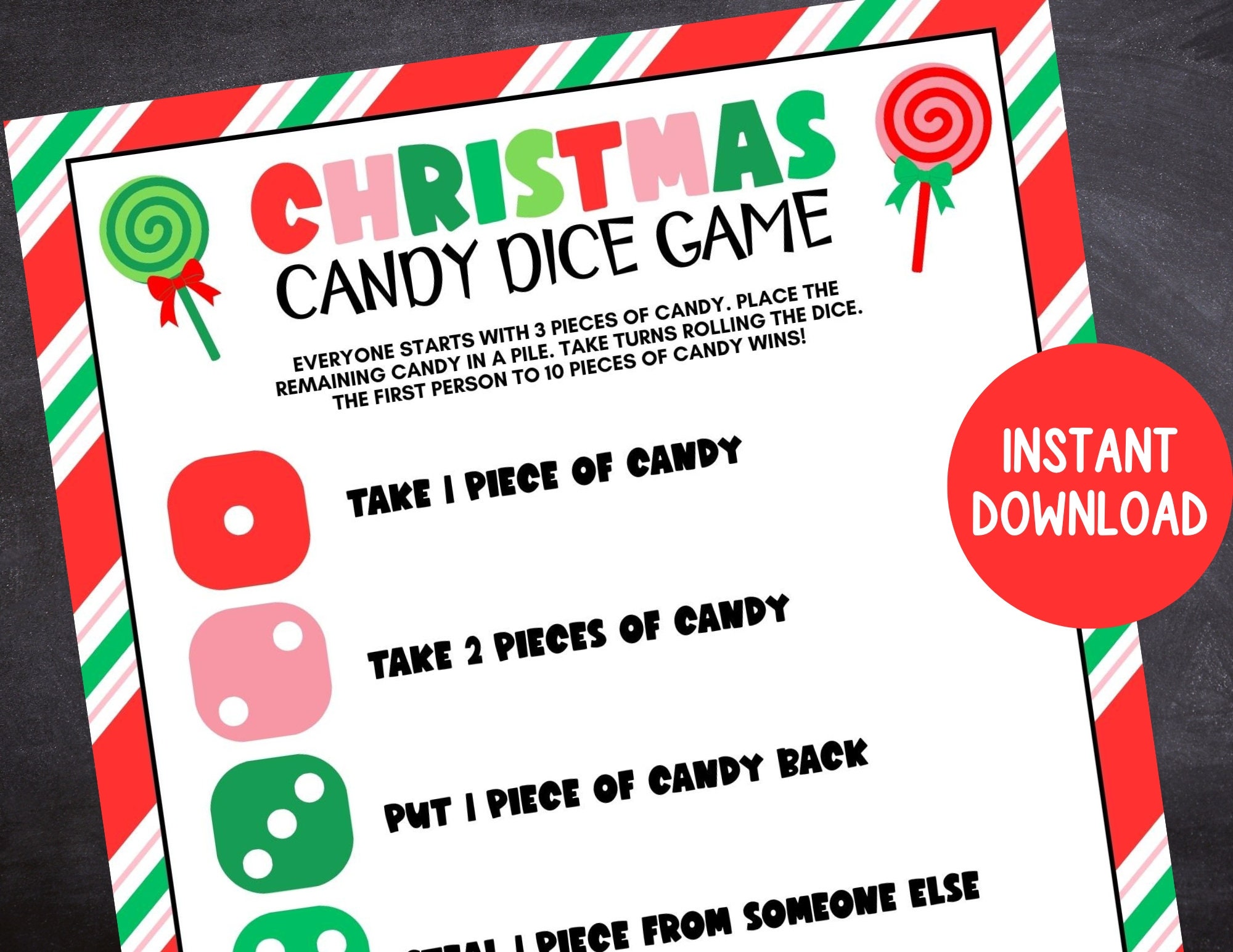 Christmas Candy Dice Game, Printable Holiday Game, Christmas Classroom ...