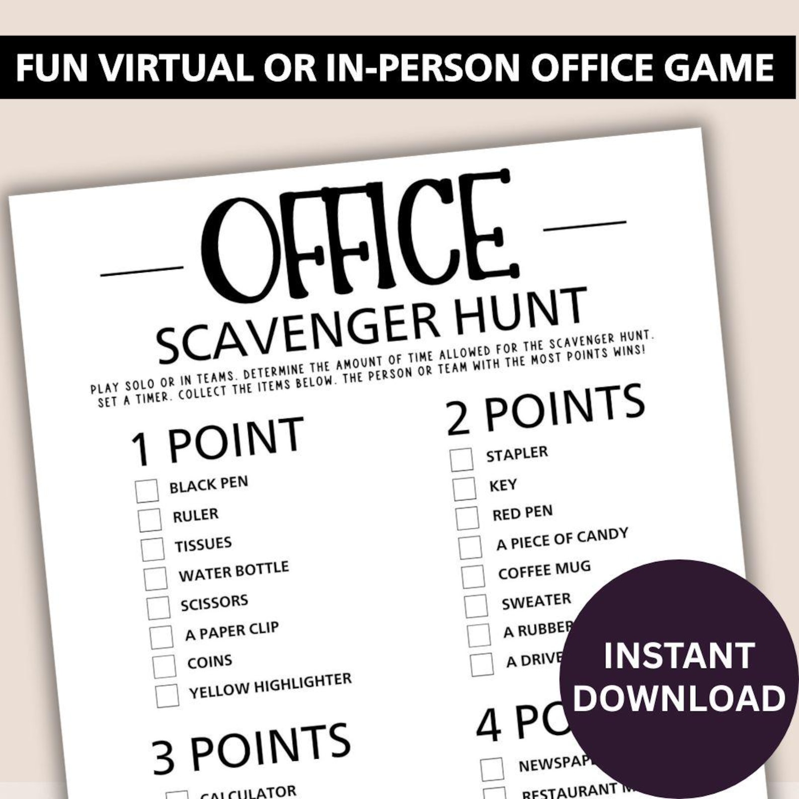 Office Scavenger Hunt, Printable Office Party Game, Team Building Game ...