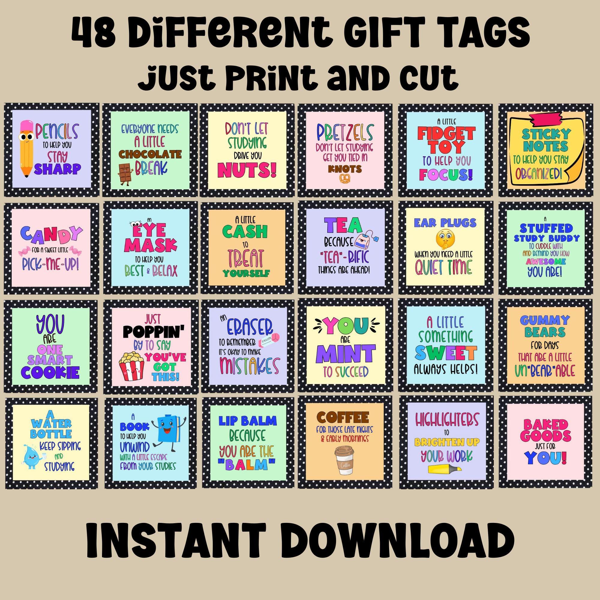 Final Exam Survival Kit Gift Tags, Printable College Care Gift Tags ...