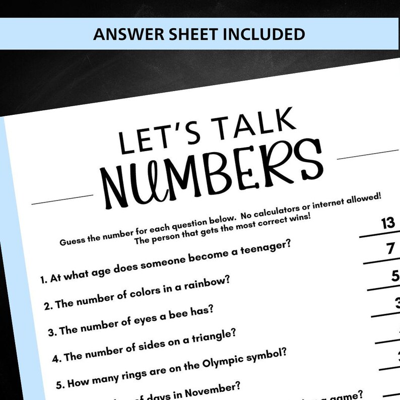 Icebreaker Game, Printable Lets Talk Numbers Game, Printable Trivia ...
