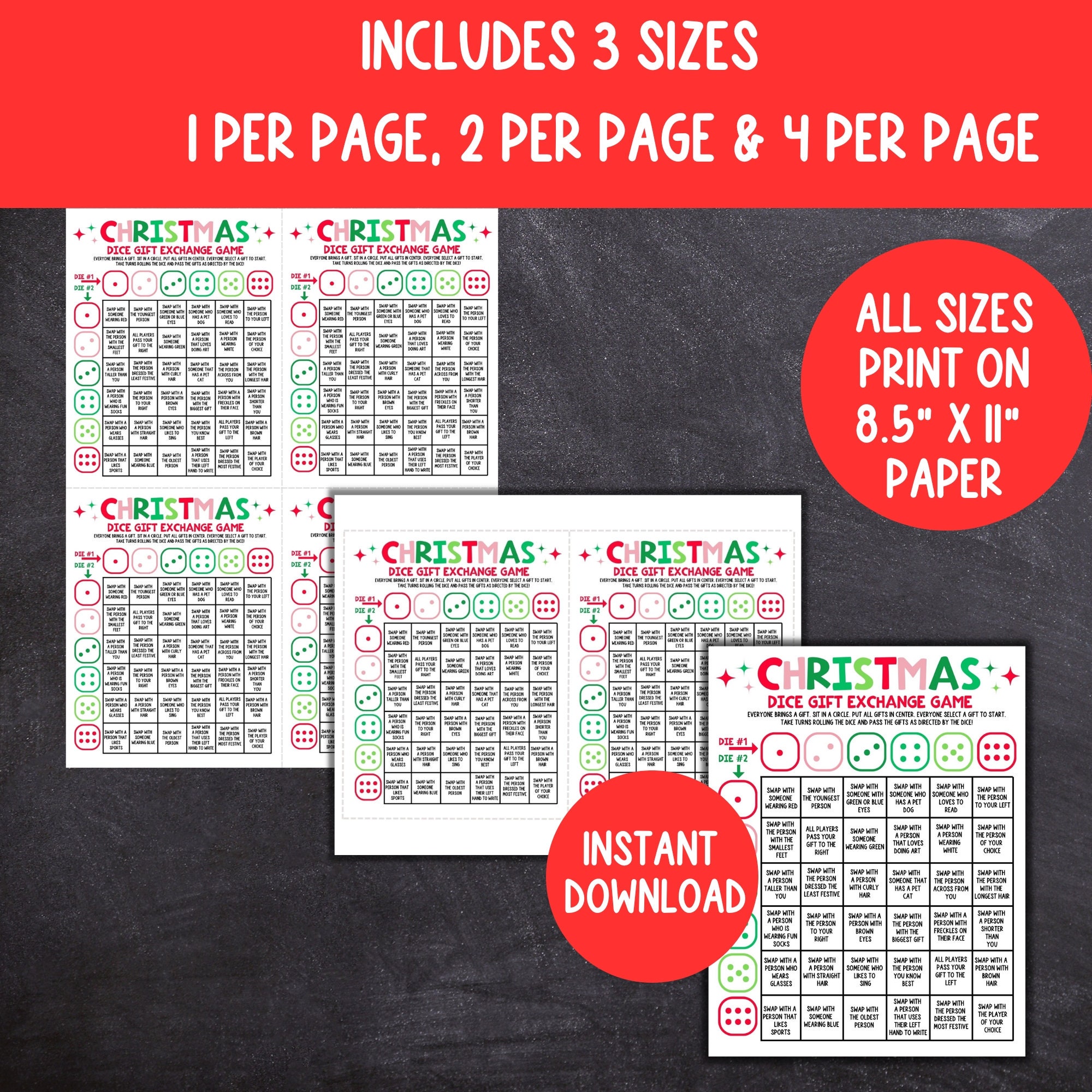 Christmas Gift Exchange Dice Game, Printable Group Christmas Game, Easy ...