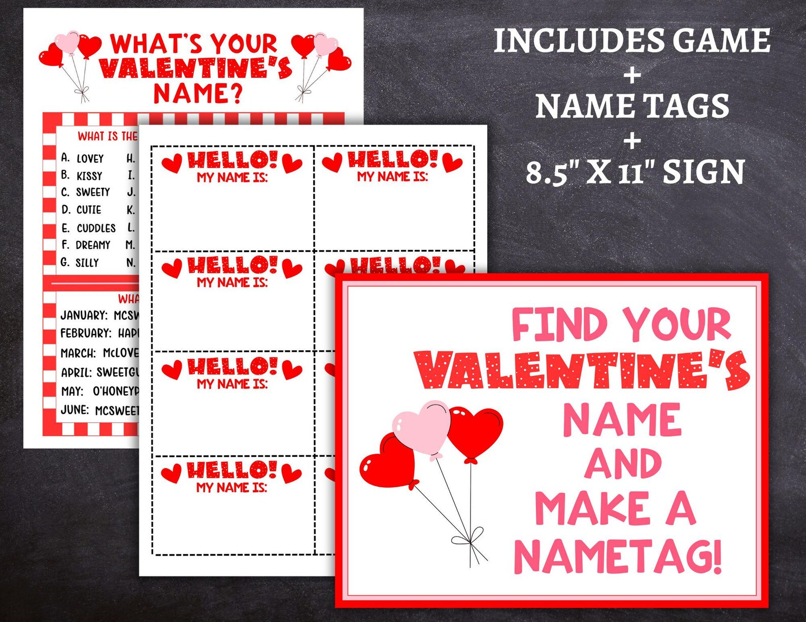 What's Your Valentines Name Game WITH Name Tags & Sign, Valentines Game ...