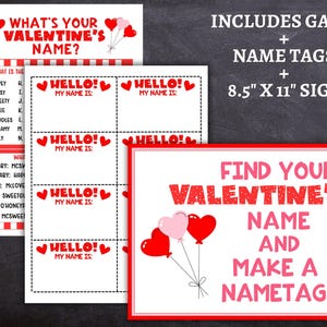 What's Your Valentines Name Game WITH Name Tags & Sign, Valentines Game ...