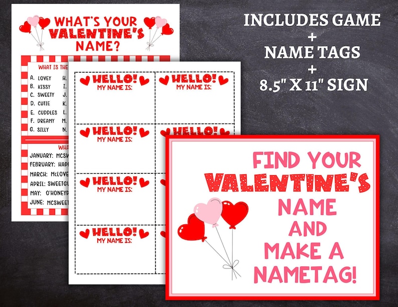 What's Your Valentines Name Game WITH Name Tags & Sign, Valentines Game ...