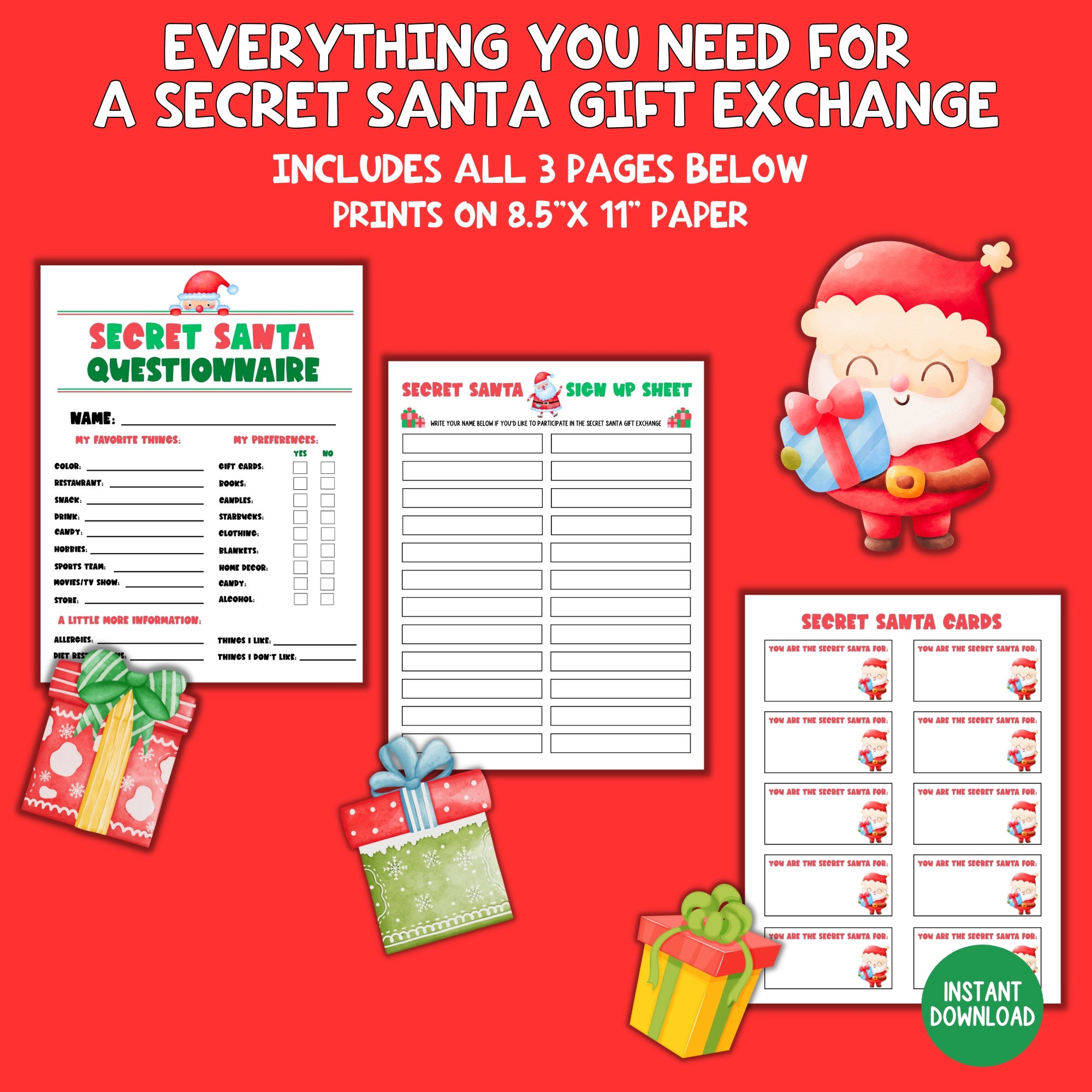 Printable Secret Santa Questionnaire for Christmas Gift Exchange ...