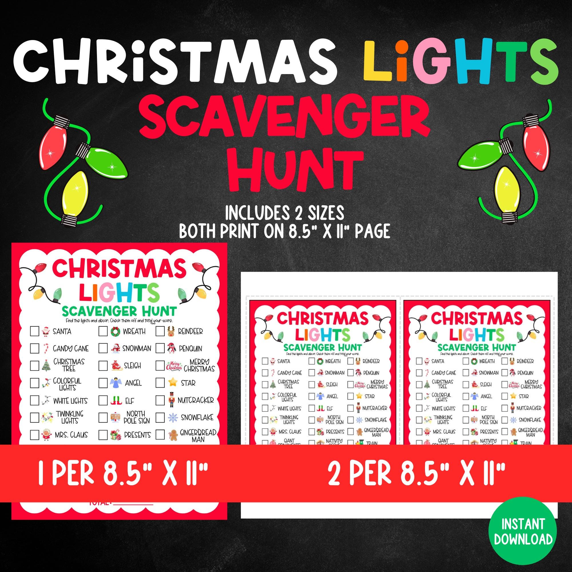 Christmas Lights Scavenger Hunt, Printable Outdoor Christmas Game ...