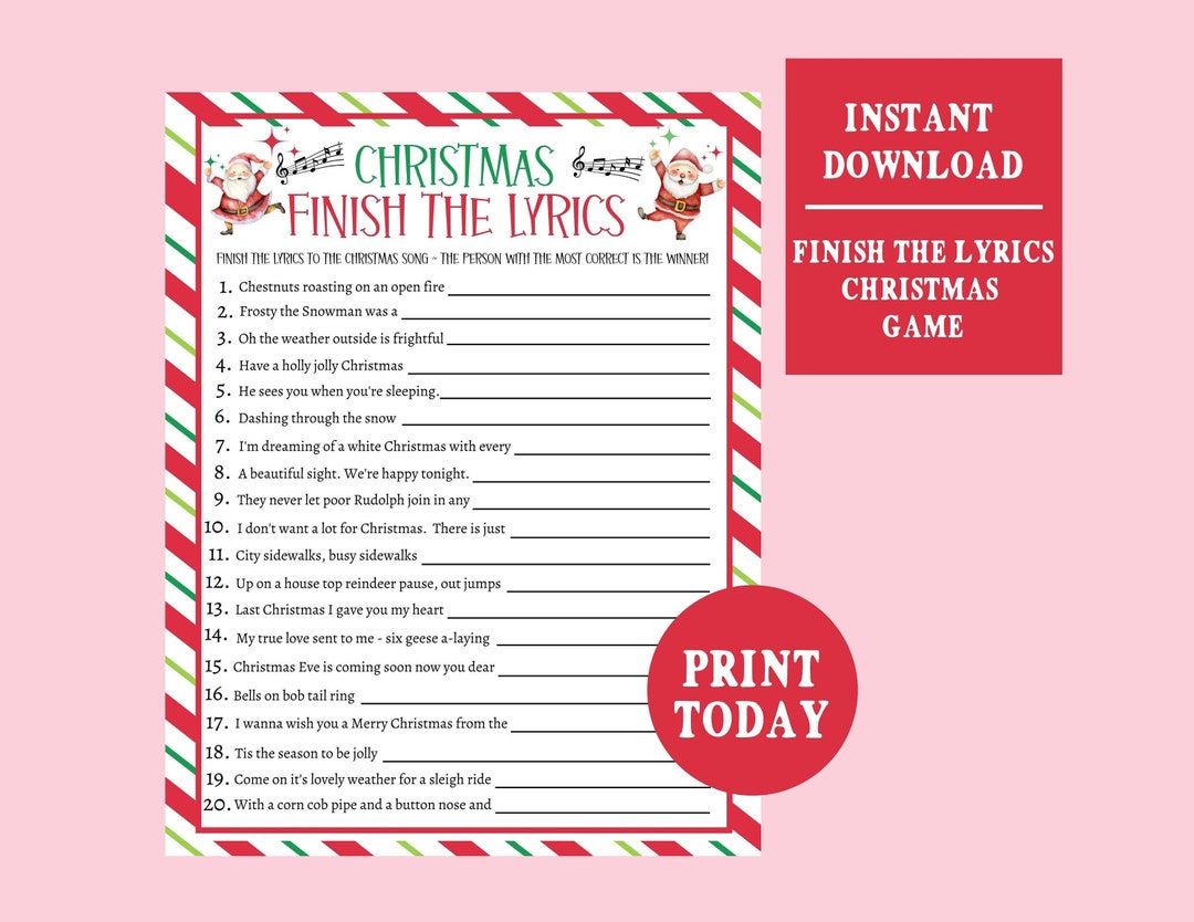 Printable Christmas Game Christmas Song Trivia Game - Etsy
