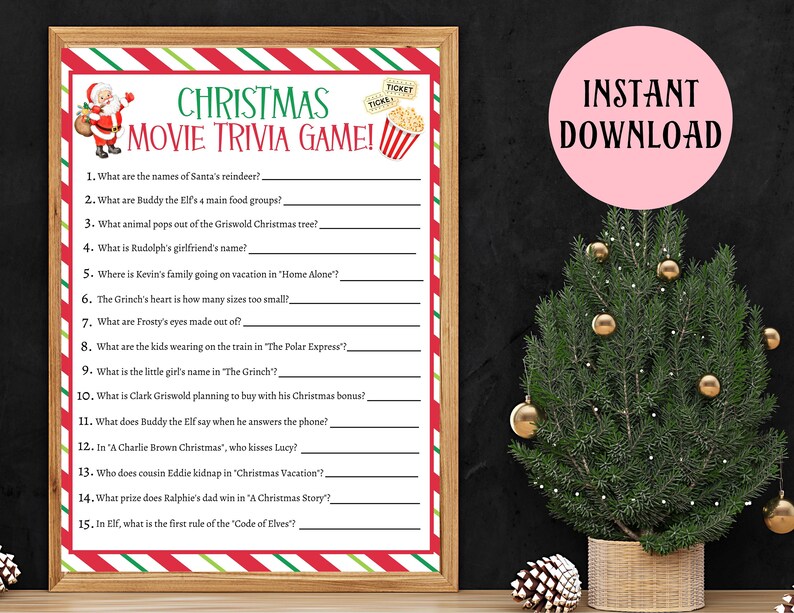 Christmas Movie Trivia Game, Christmas Printable Game, Christmas Party ...