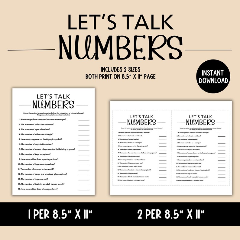 Icebreaker Game, Printable Lets Talk Numbers Game, Printable Trivia ...