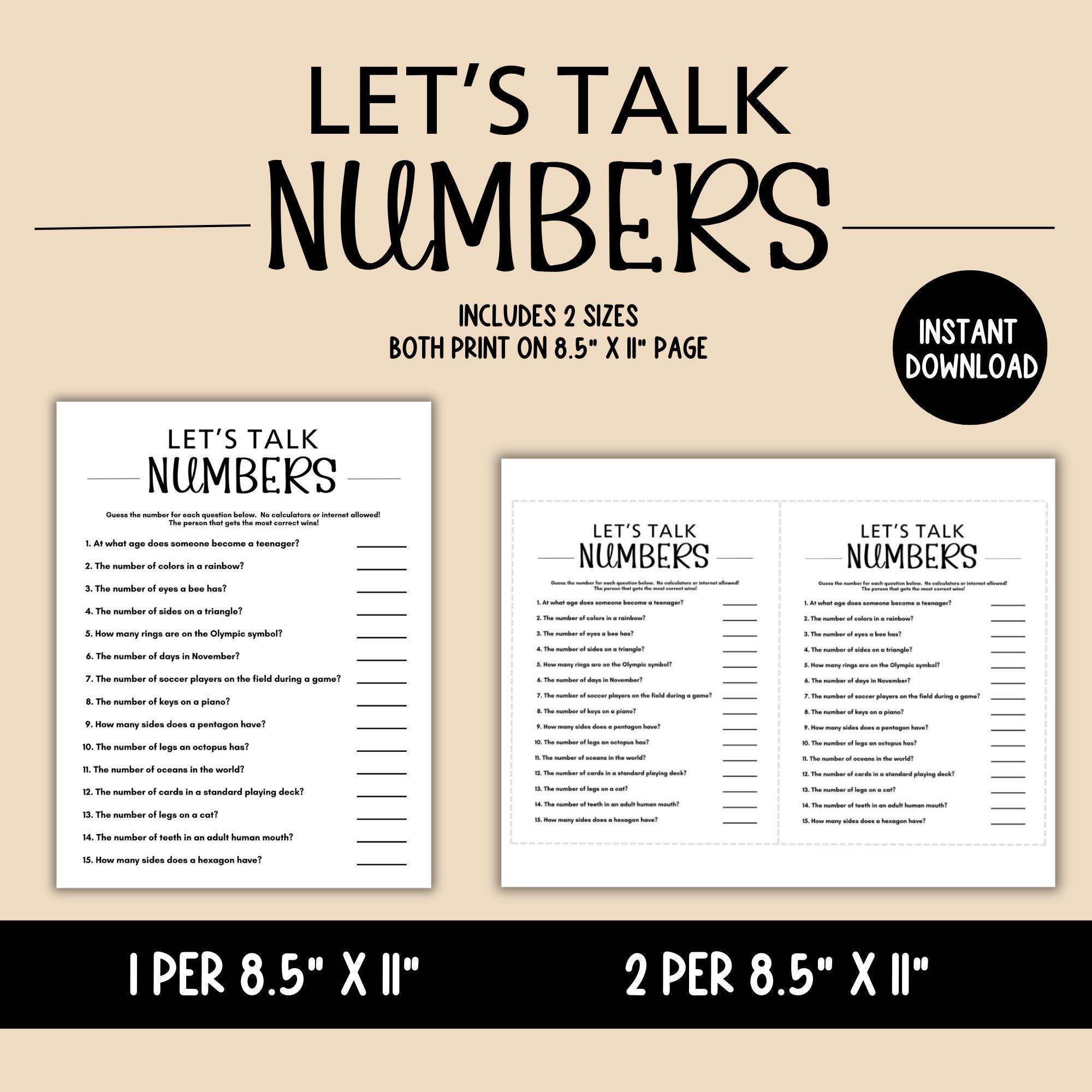 Icebreaker Game, Printable Lets Talk Numbers Game, Printable Trivia ...