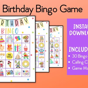 Birthday Bingo, Kids Bingo Game, Printable Birthday Party Bingo, Kids ...