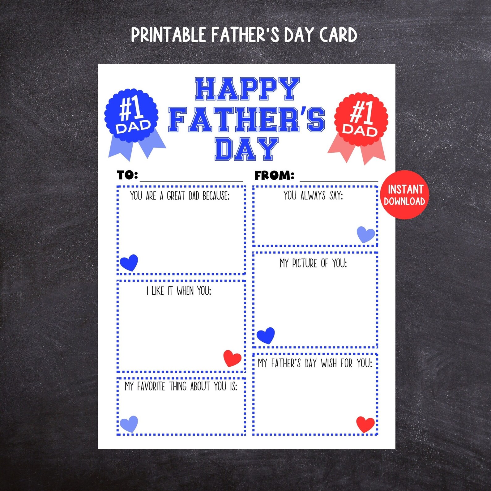 Fathers Day Card From Kids, Printable Kids Father's Day, Fill in the ...