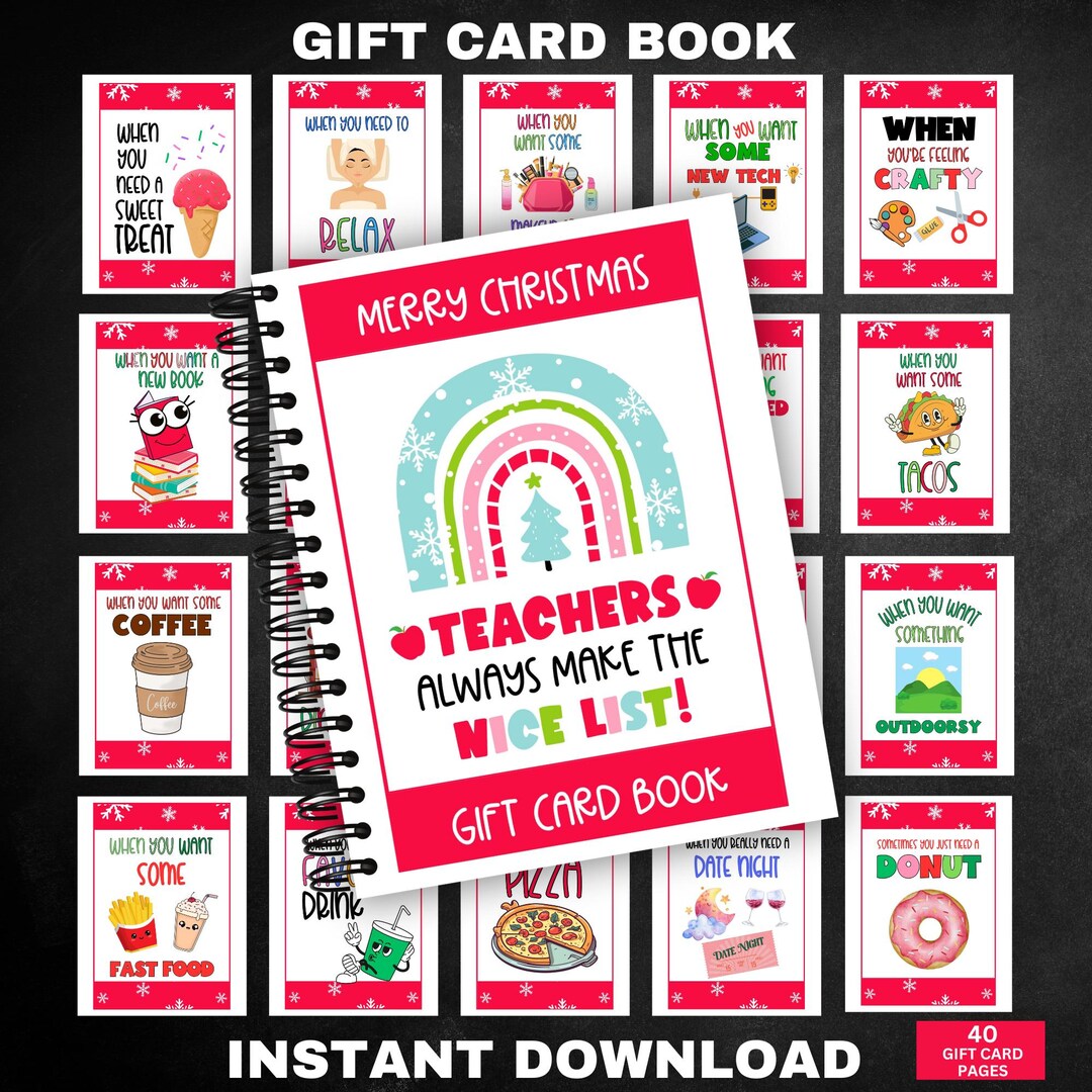 Christmas Gift for Teachers, Printable Christmas Gift Card Book for ...