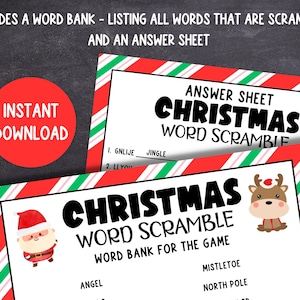Christmas Word Scramble, Printable Holiday Game, Christmas Party Game ...