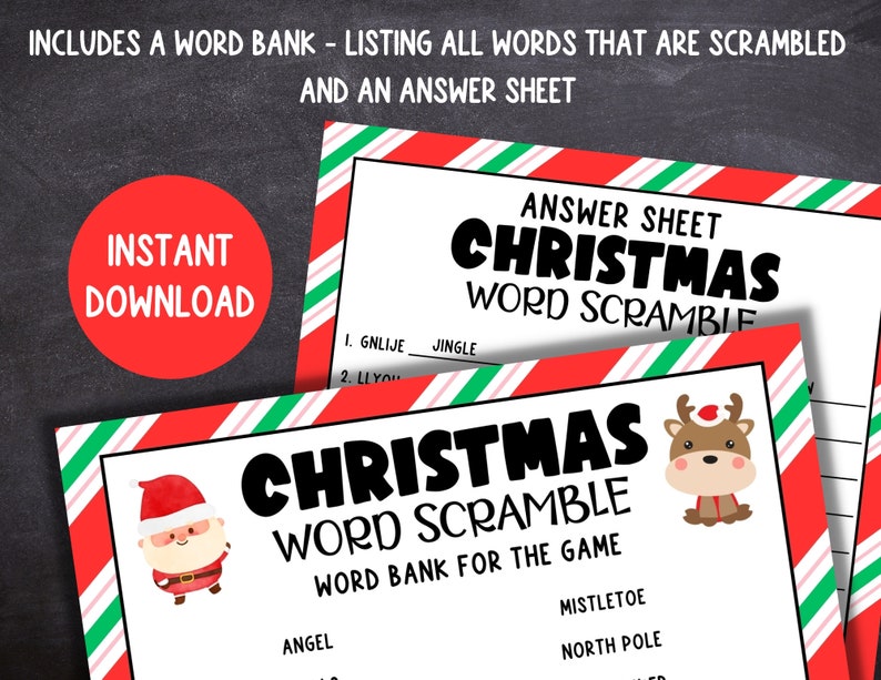 Christmas Word Scramble, Printable Holiday Game, Christmas Party Game ...