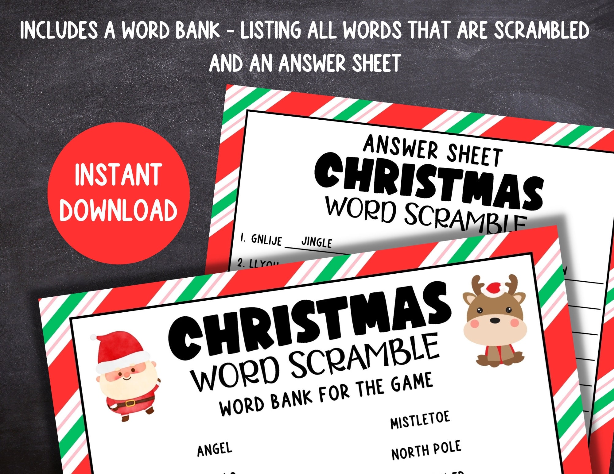 Christmas Word Scramble, Printable Holiday Game, Christmas Party Game ...