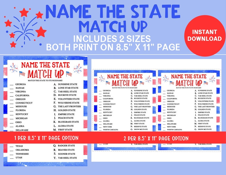 4th of July Game, Printable Name the State Game, USA States Quiz, US ...