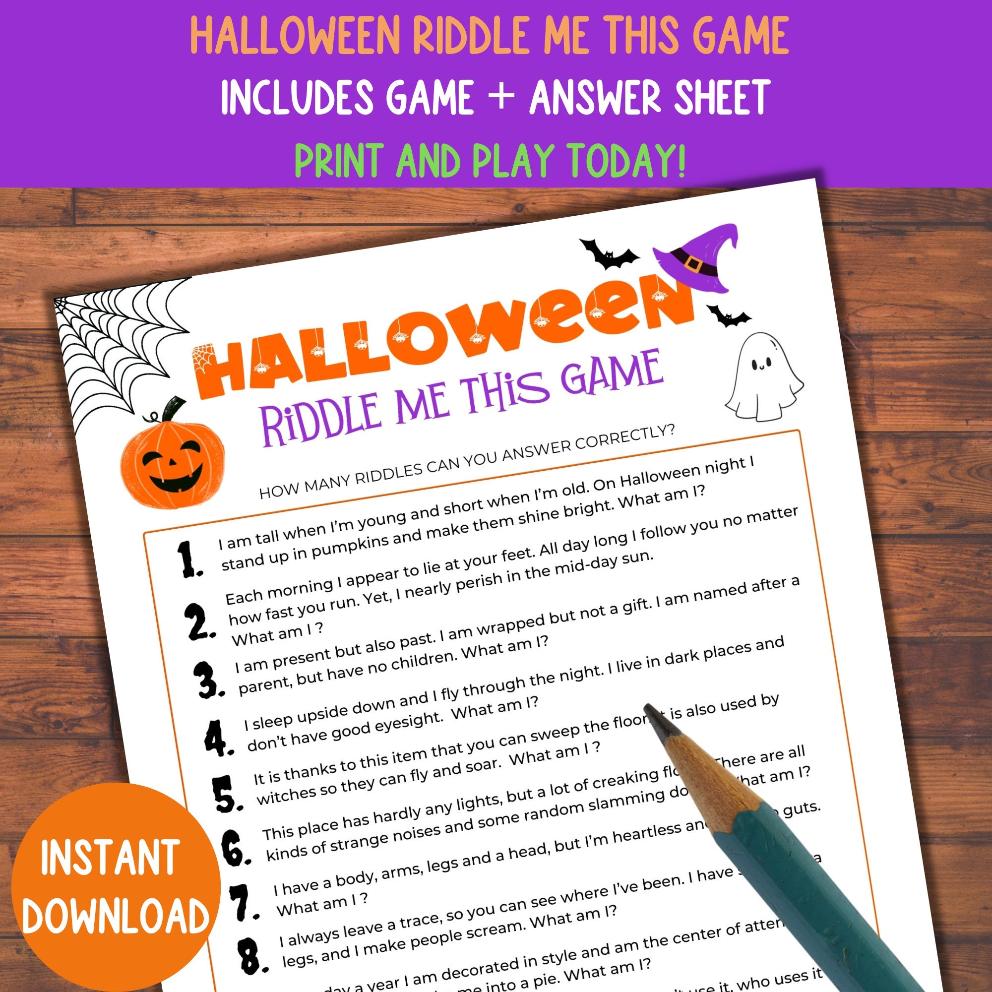 Halloween Riddle Me This, Halloween Trivia Game, Halloween Party Game ...