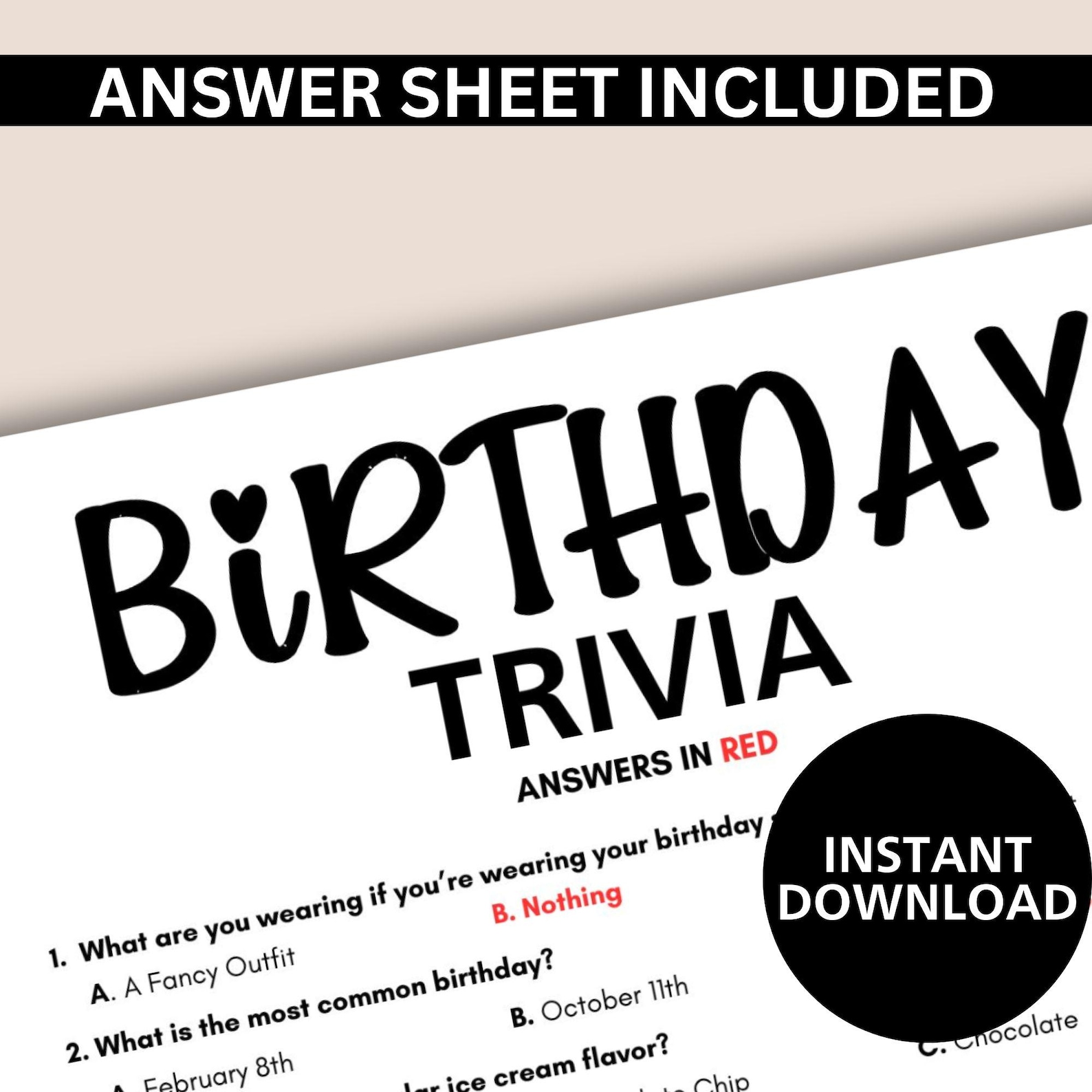Birthday Trivia Game, Printable Birthday Game, Easy Birthday Game for ...