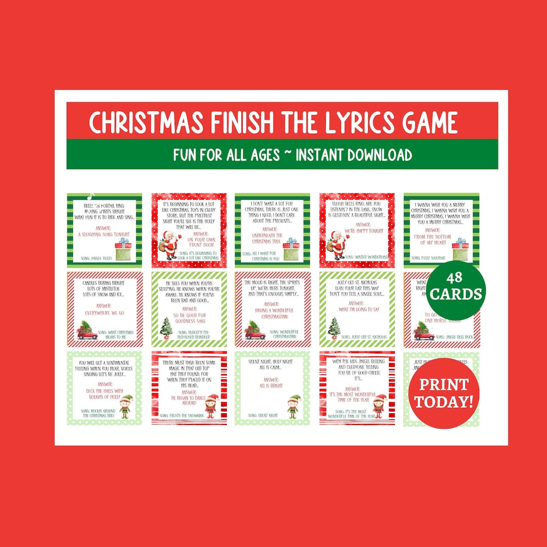 Christmas Carol Finish the Lyric Game, Printable Christmas Game ...