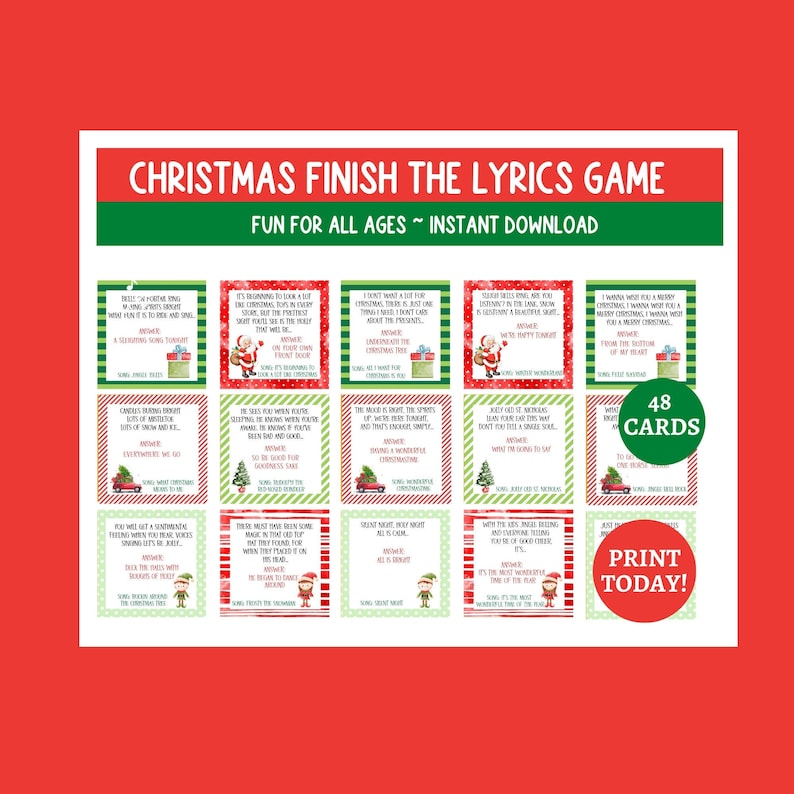 Christmas Carol Finish the Lyric Game, Printable Christmas Game ...