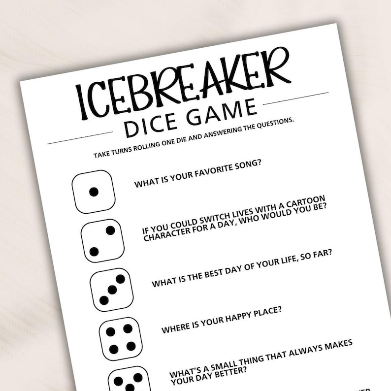 Icebreaker Game, Printable Icebreaker Dice Game, Party Starter Game ...