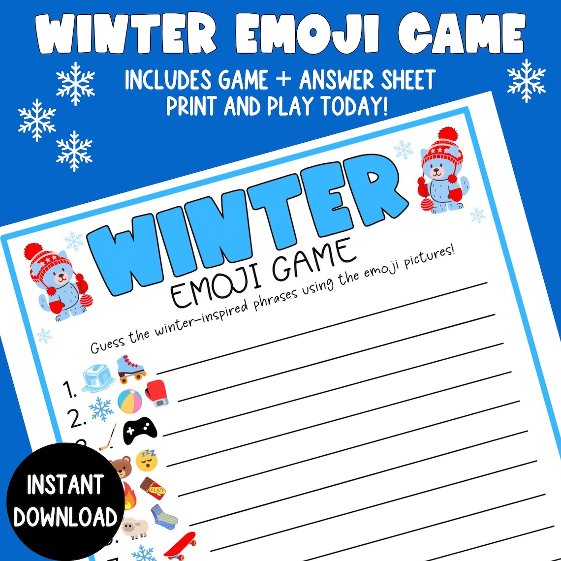 Winter Emoji Game, Printable Activity for Winter, Cold Weather and Snow ...