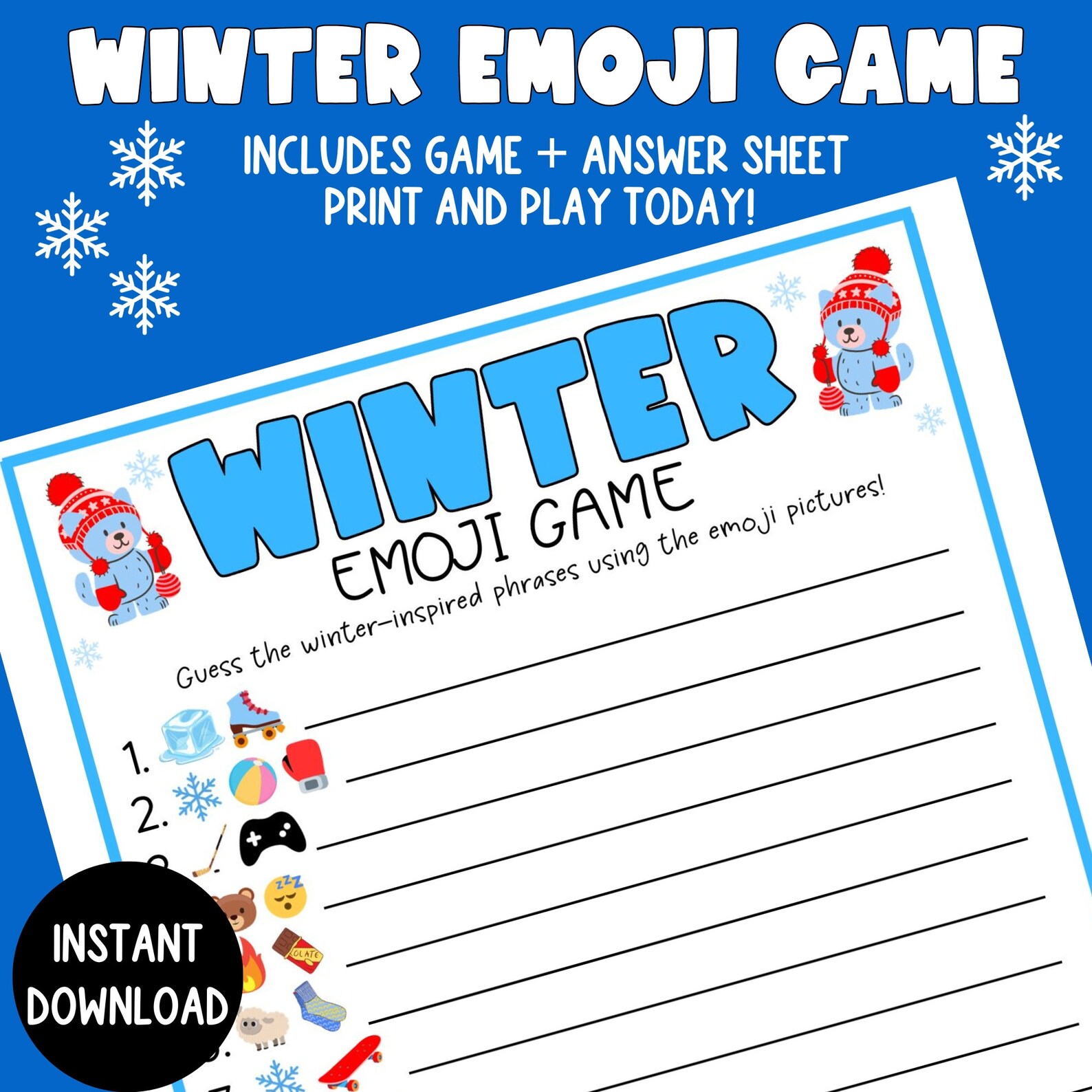 Winter Emoji Game, Printable Activity for Winter, Cold Weather and Snow ...