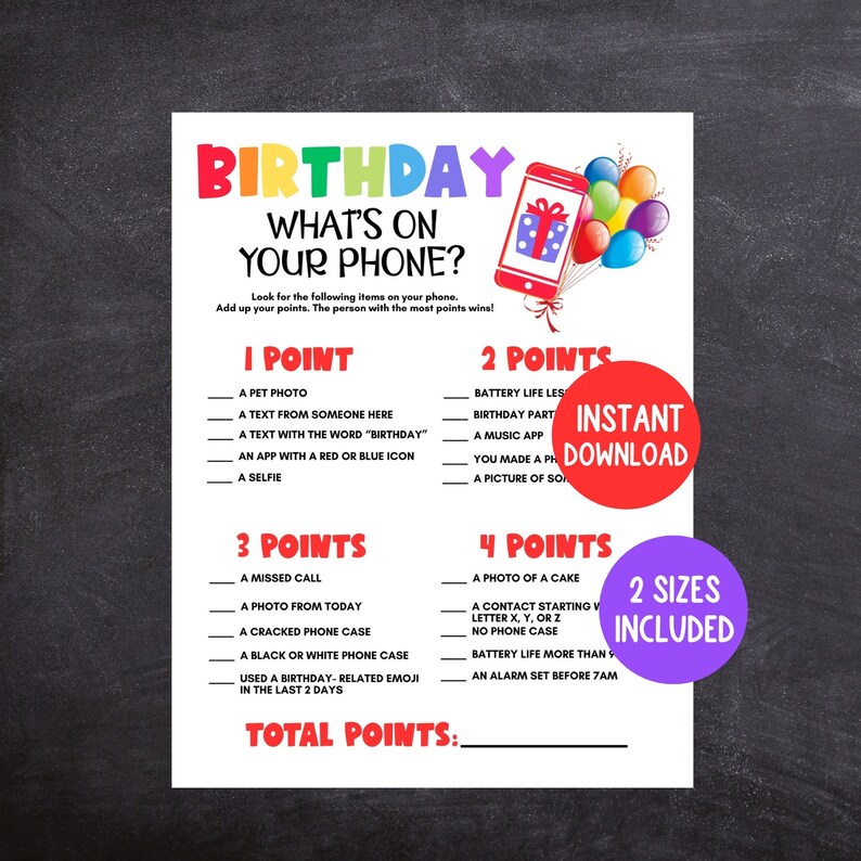 Birthday Party Game, Printable Birthday What's on Your Phone, Birthday ...