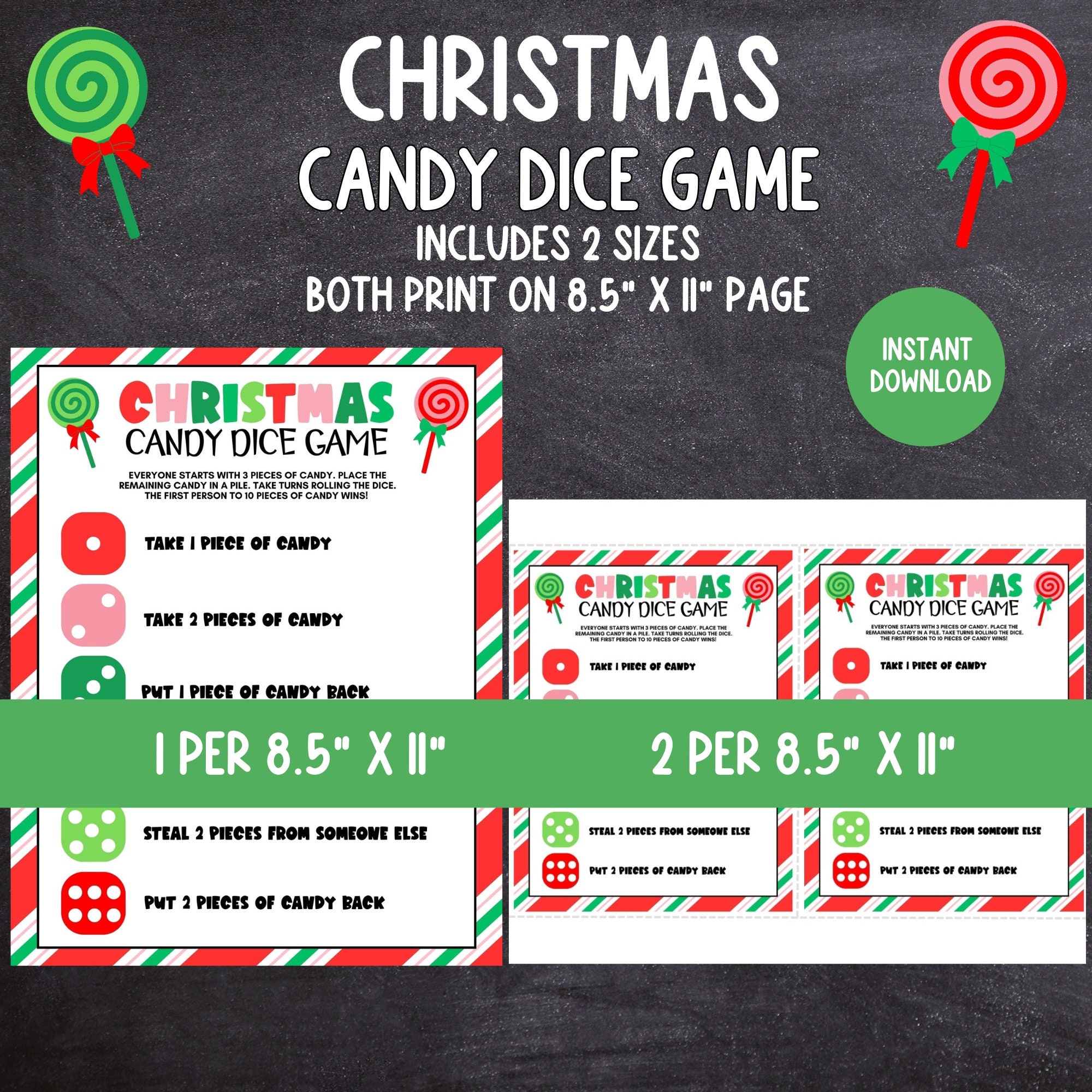 Christmas Candy Dice Game, Printable Holiday Game, Christmas Classroom ...