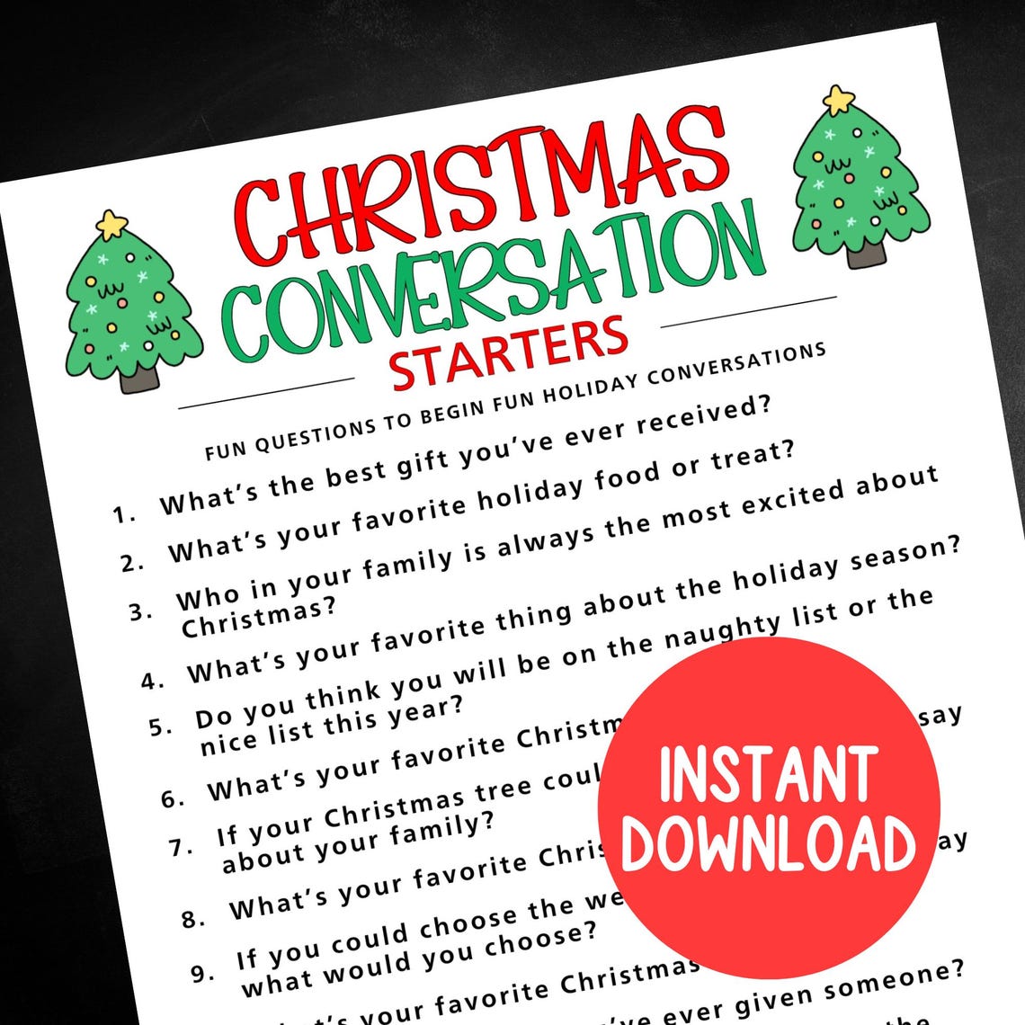 Christmas Conversation Starters, Printable Holiday Icebreaker for Kids ...