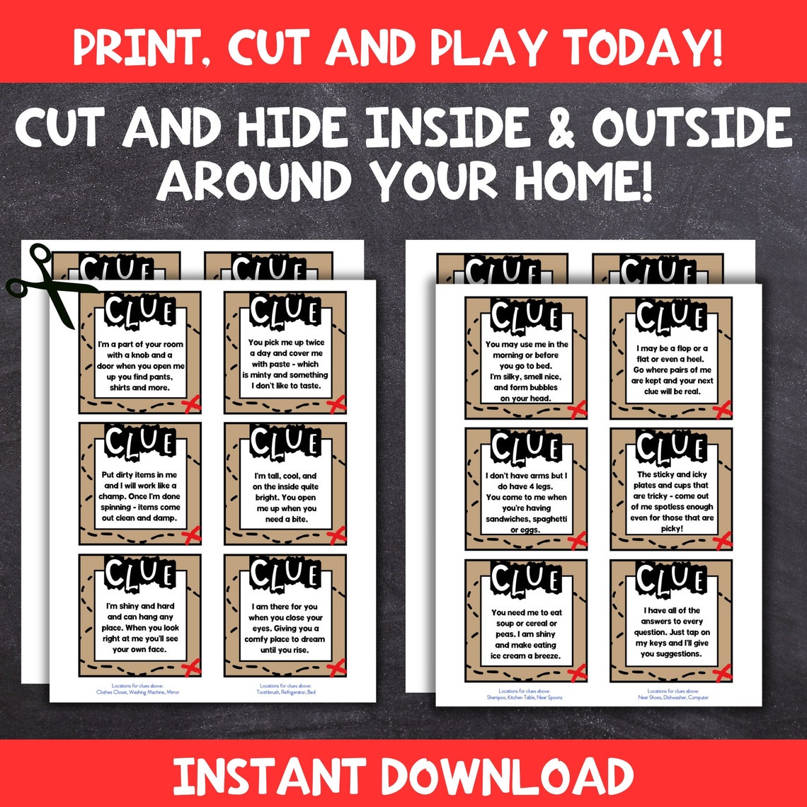 Indoor and Outdoor Scavenger Hunt, Printable Birthday Treasure Hunt for ...