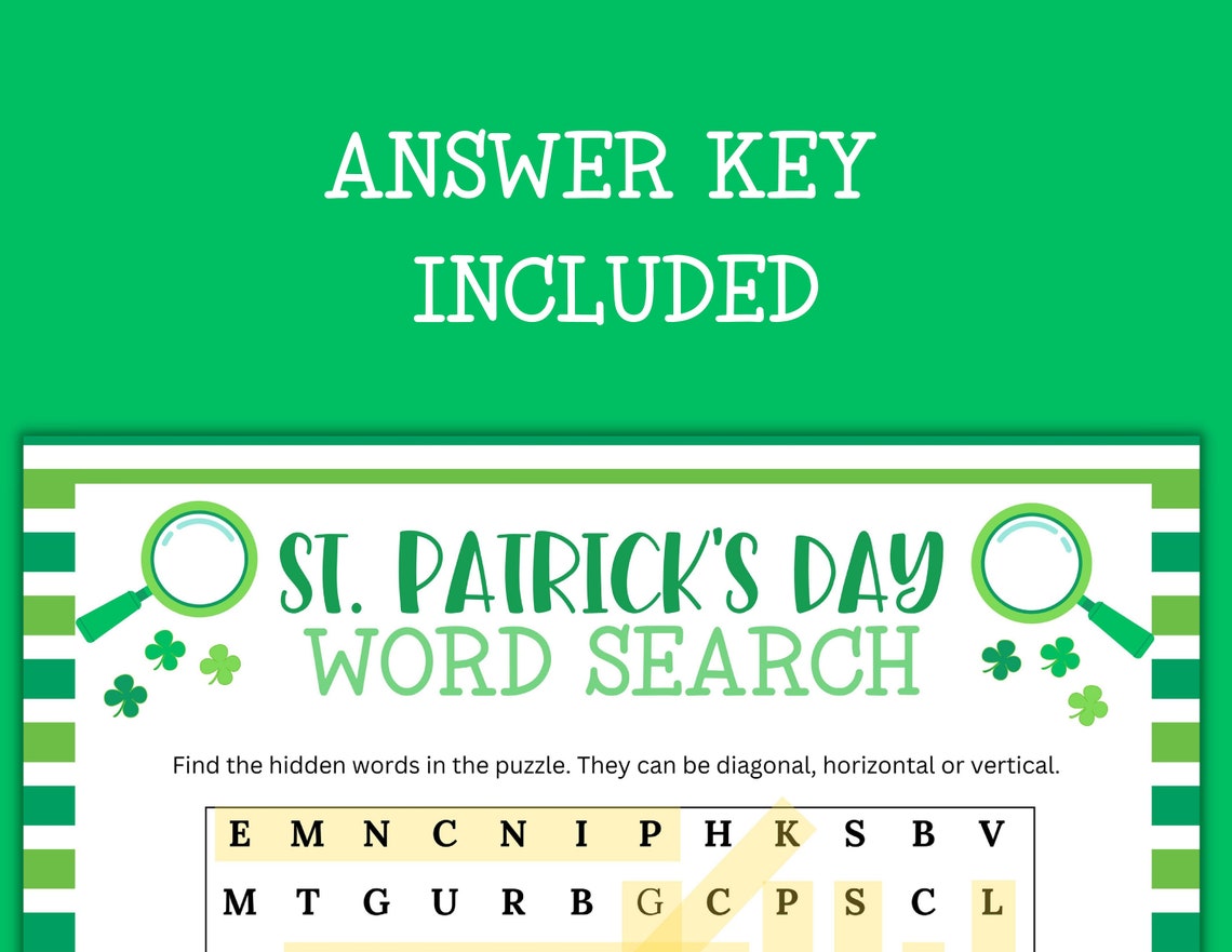 St. Patrick's Day Word Search Game, St. Patrick's Day Printable Game ...
