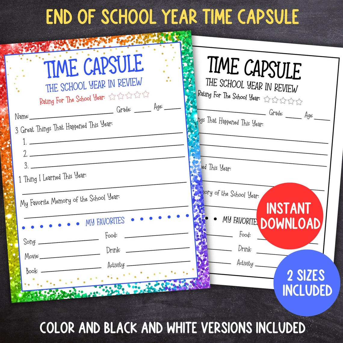 School Year Time Capsule, Printable School Year in Review, Annual ...