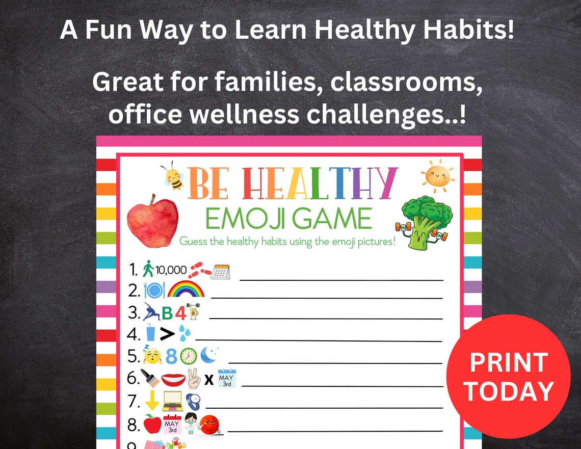 Be Healthy Emoji Game, Fun Way to Learn Healthy Habits, Printable Emoji ...