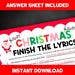 Printable Christmas Game, Christmas Song Trivia Game, Christmas Finish ...