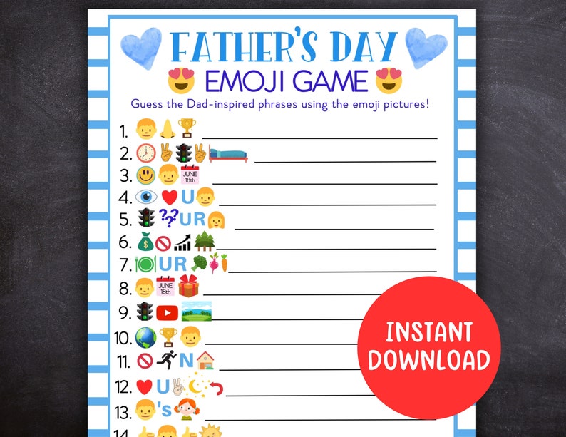 Fathers Day Game, Fathers Day Printable Game, Emoji Game for Fathers ...