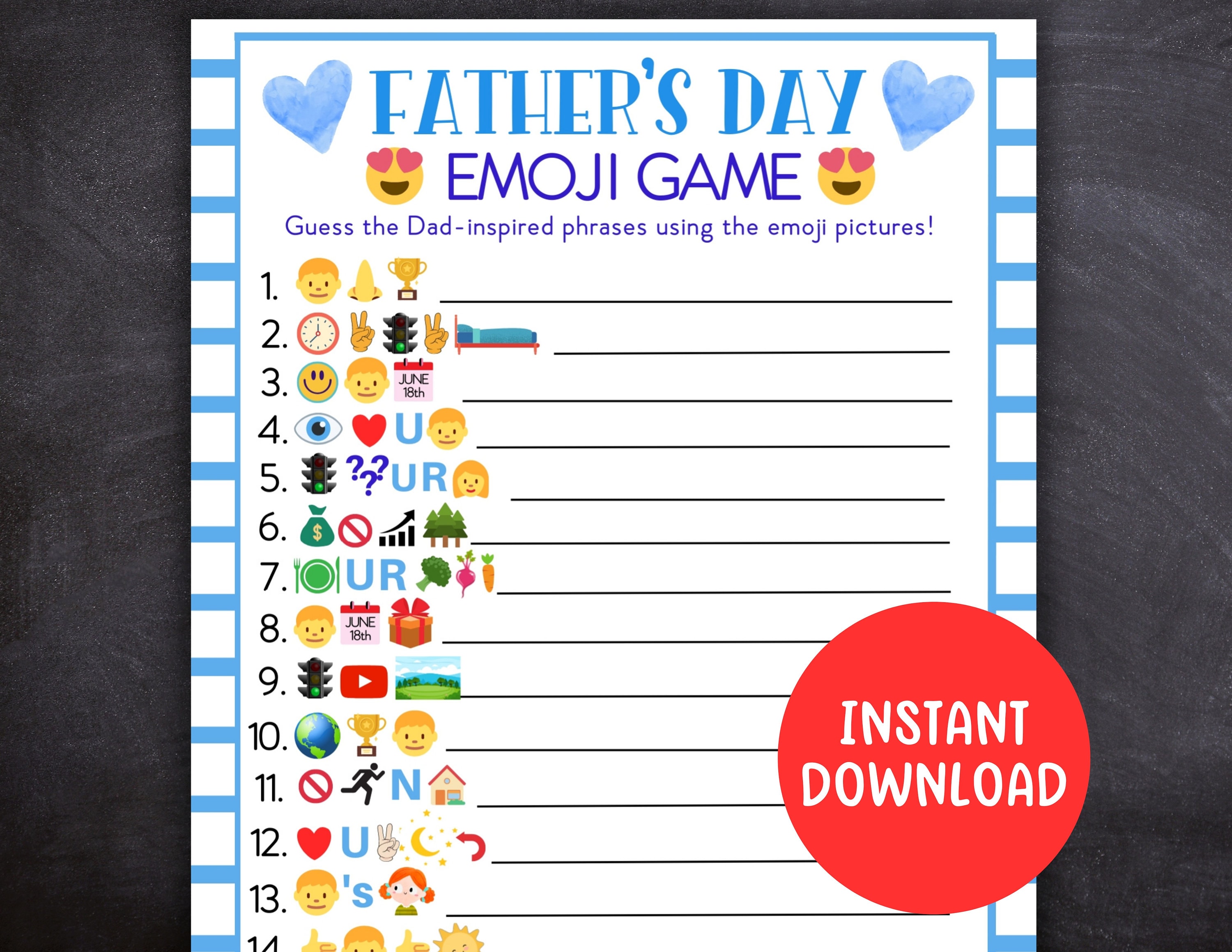 Fathers Day Game, Fathers Day Printable Game, Emoji Game for Fathers ...