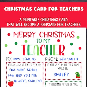 Teacher Christmas Card, Printable Kids Christmas Card for Teachers ...
