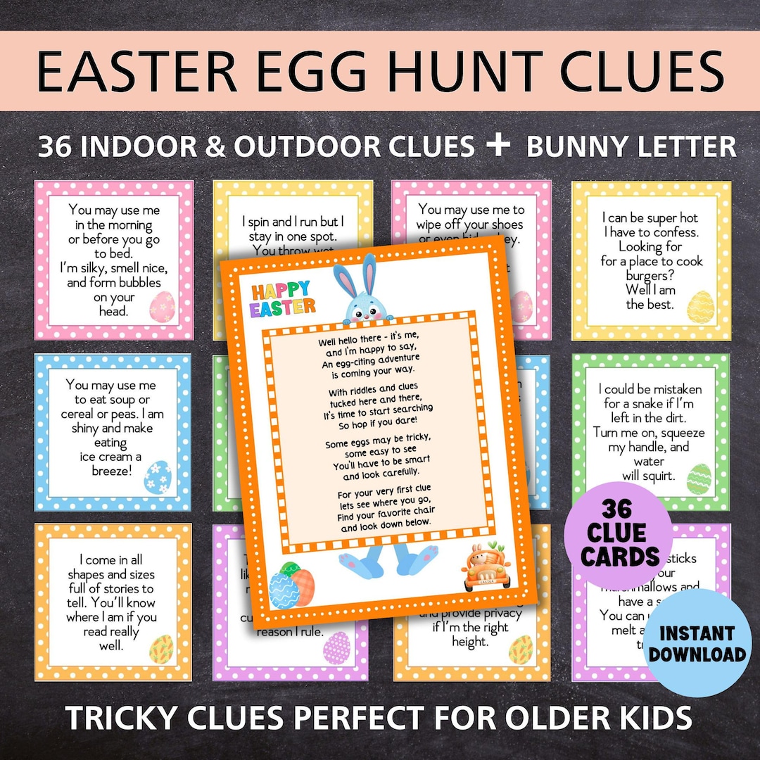 Easter Egg Hunt Clue Cards, Printable Indoor and Outdoor Easter Egg ...