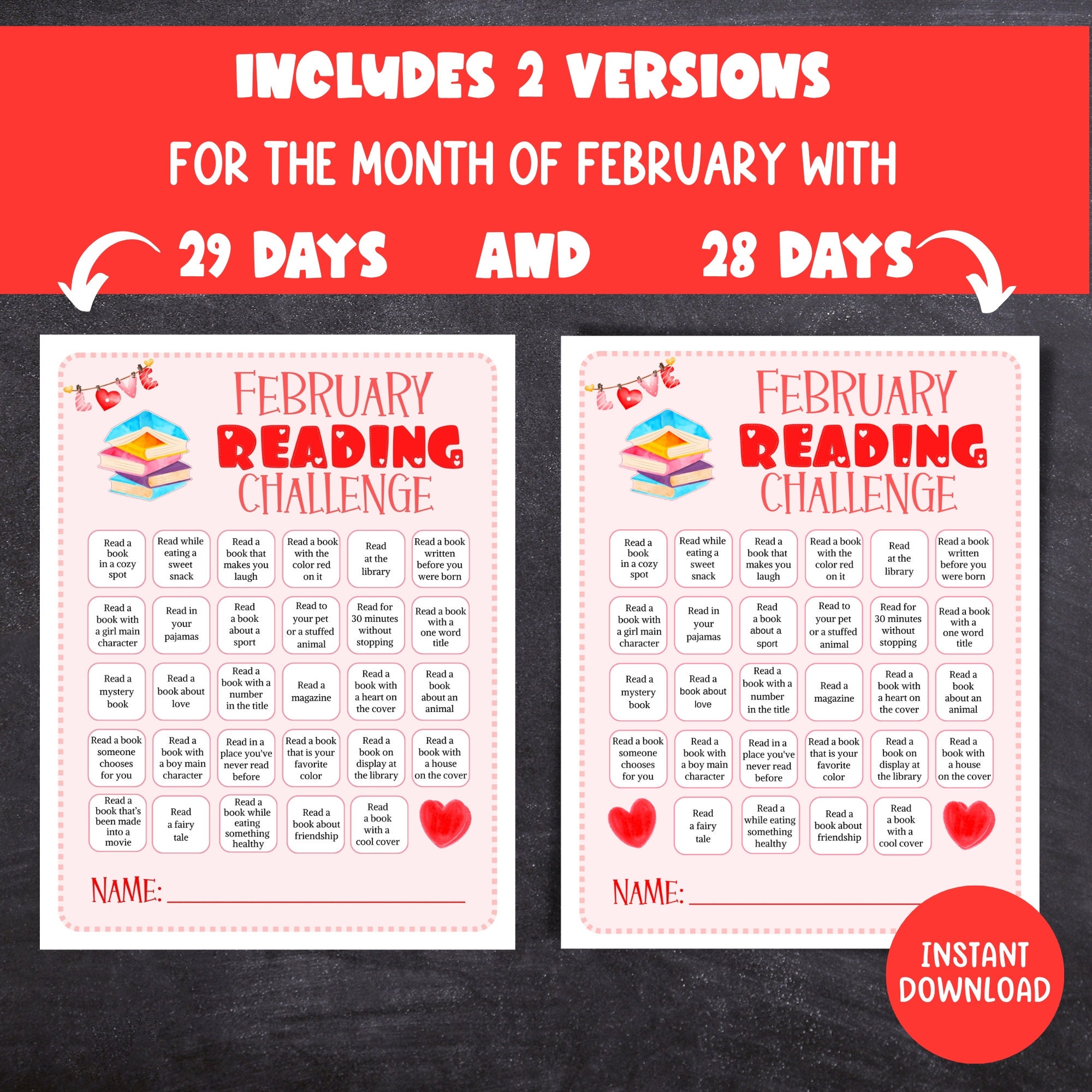 Printable Reading Tracker, February Reading Challenge, Book Planner for ...