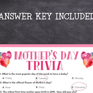 Mothers Day Trivia Game, Printable Mothers Day Game, Trivia Game ...